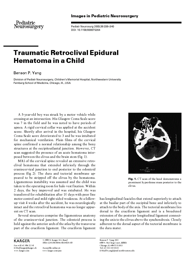 Traumatic Retroclival Epidural Hematoma in a Child | Pediatric ...