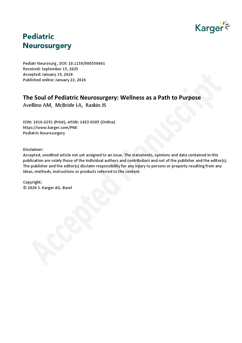 The Soul of Pediatric Neurosurgery: Wellness as a Path to Purpose ...