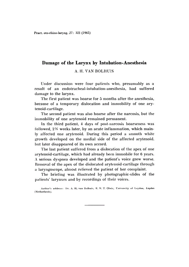 Damage of the Larynx by Intubation-Anesthesia | Practica Oto-Rhino ...