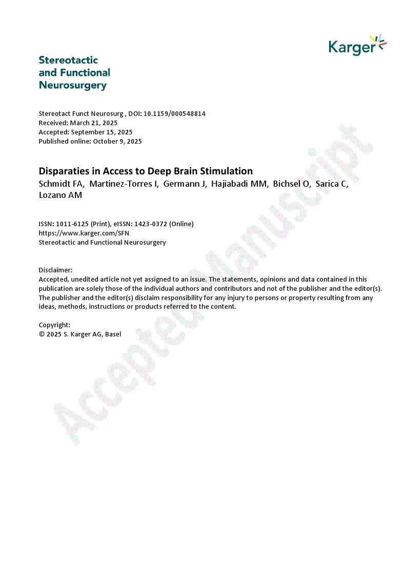 Disparaties in Access to Deep Brain Stimulation | Stereotactic and ...