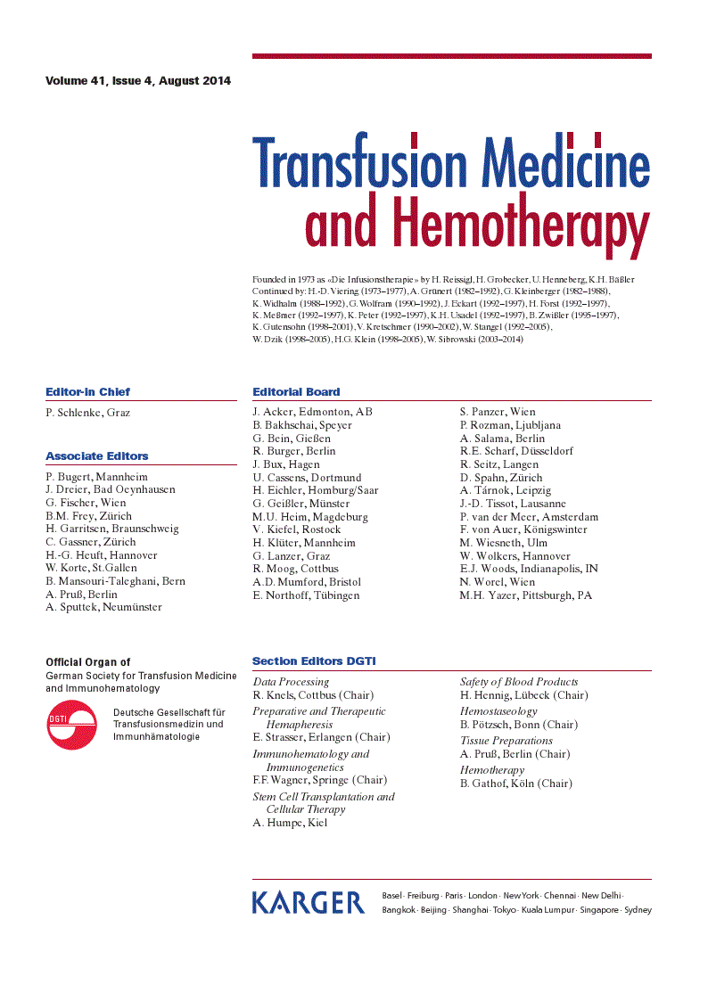 Title Page / Contents / Imprint / Guidelines | Transfusion Medicine and ...