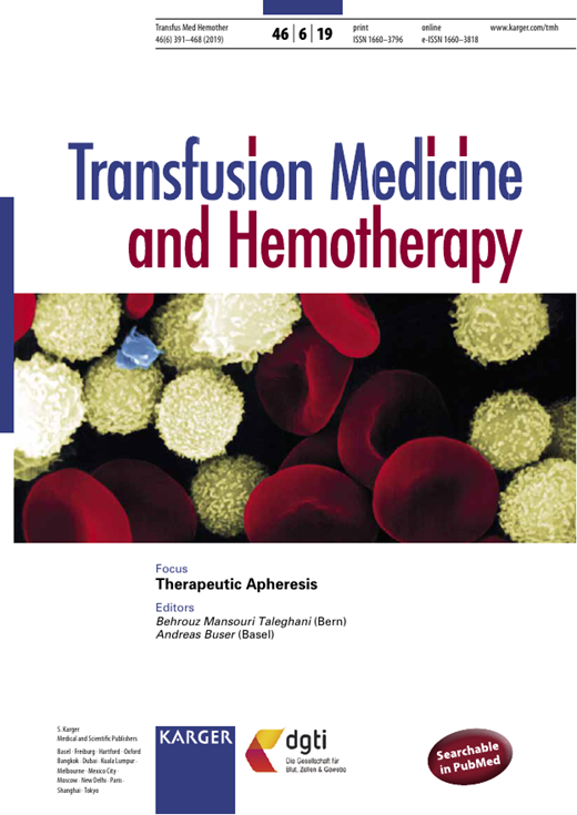 Therapeutic Apheresis | Transfusion Medicine and Hemotherapy | Karger ...