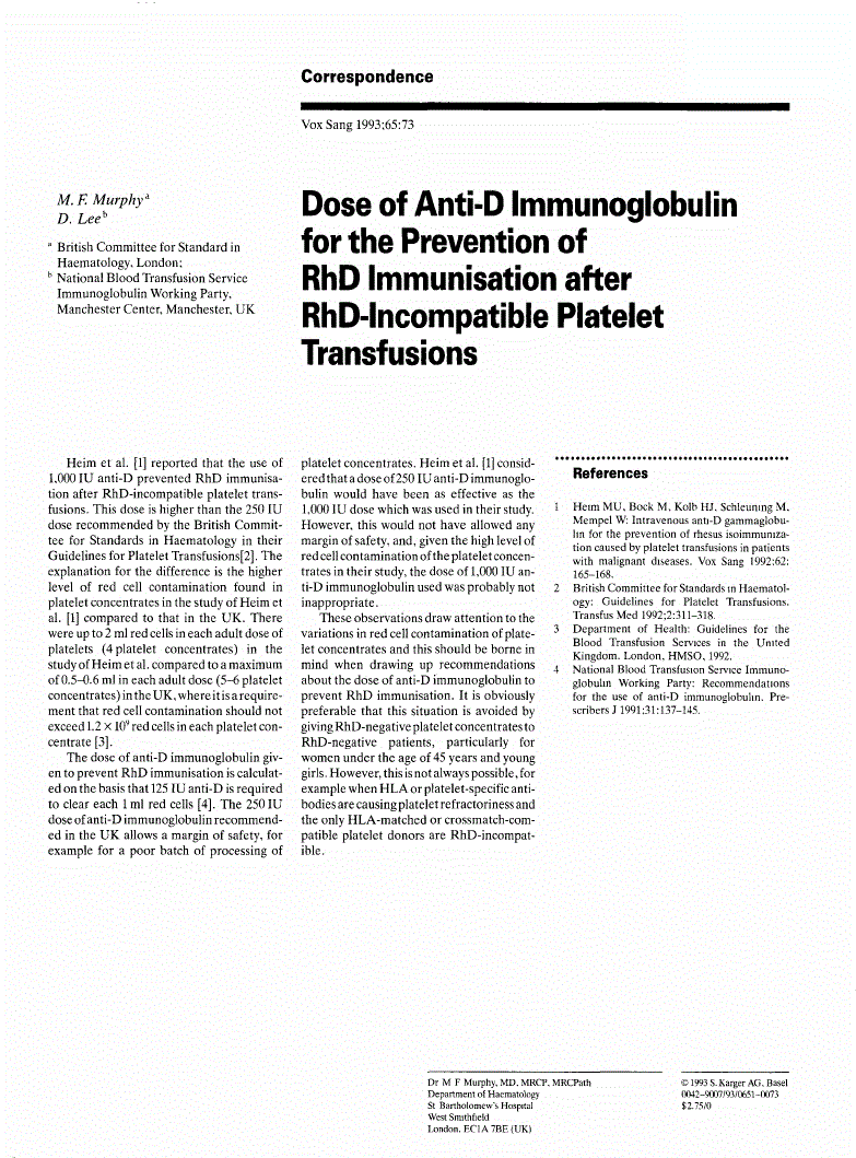 Dose of Anti-D Immunoglobulin for the Prevention of RhD Immunisation ...