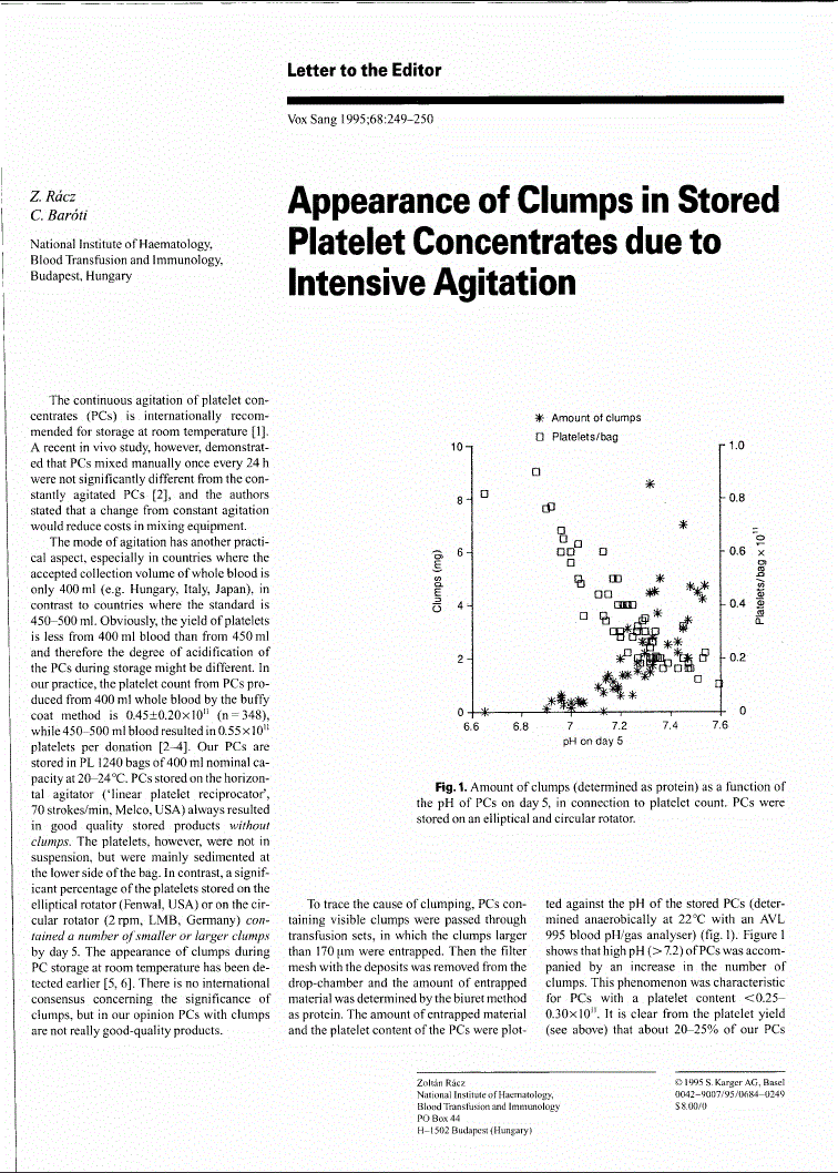 Appearance of Clumps in Stored Platelet Concentrates due to Intensive ...