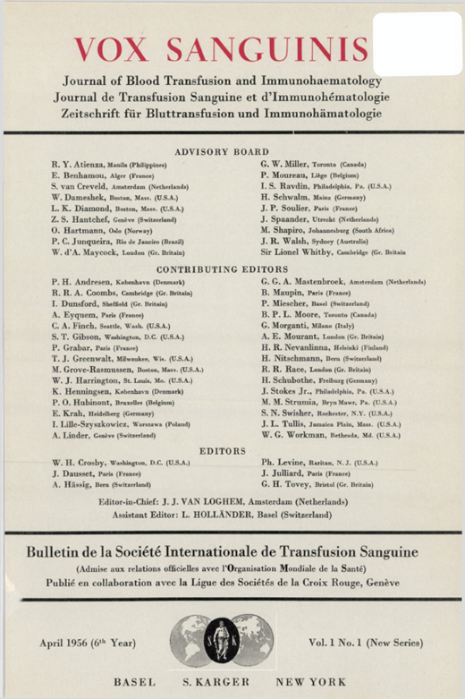 Volume 1 Issue 1 | Vox Sanguinis | Karger Publishers