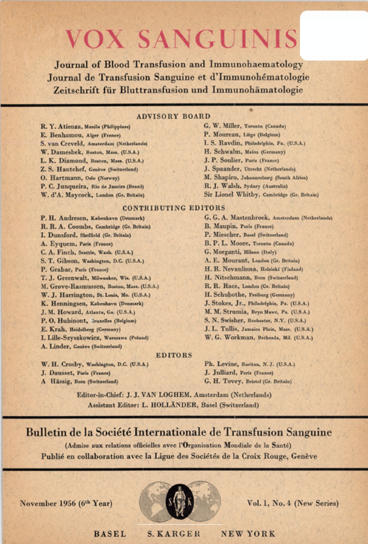 Index Vox 1956, Vol., 1 Nr. 4 | Vox Sanguinis | Karger Publishers