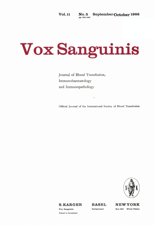 Volume 11 Issue 5 | Vox Sanguinis | Karger Publishers