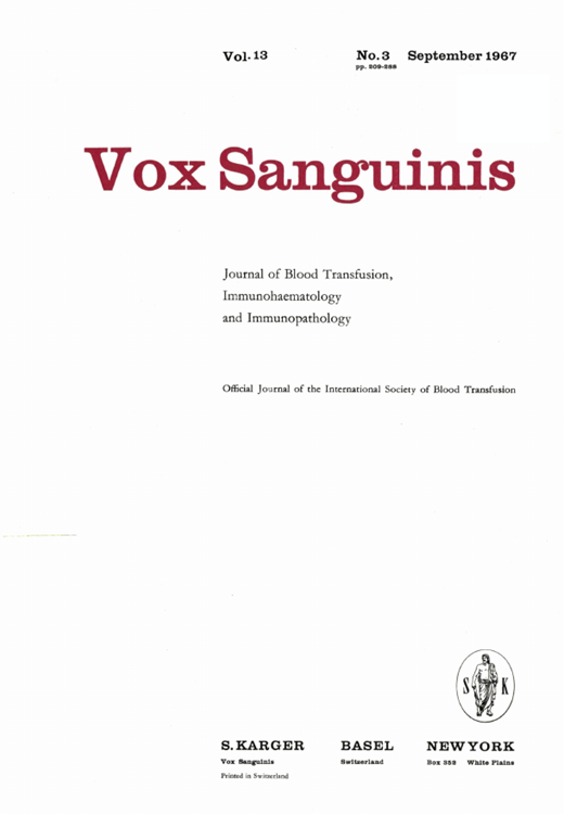 Volume 13 Issue 3 | Vox Sanguinis | Karger Publishers