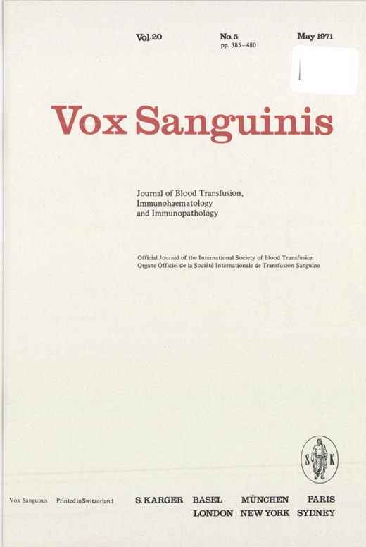 Volume 20 Issue 5 | Vox Sanguinis | Karger Publishers