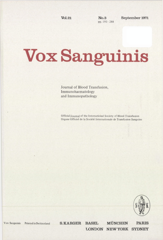 Volume 21 Issue 3 | Vox Sanguinis | Karger Publishers