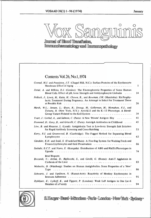 Volume 26 Issue 1 | Vox Sanguinis | Karger Publishers