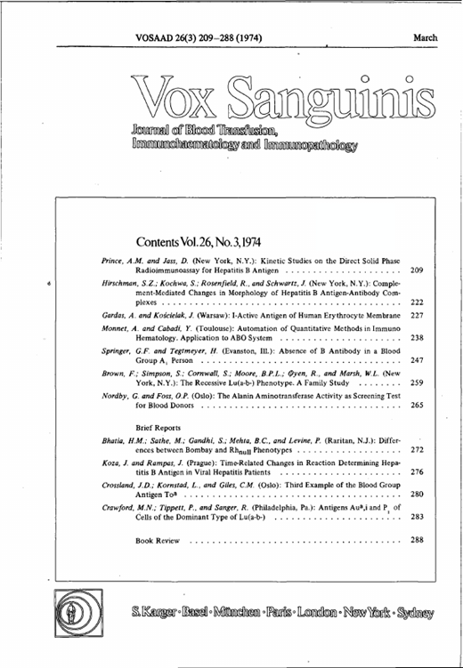 Volume 26 Issue 3 | Vox Sanguinis | Karger Publishers