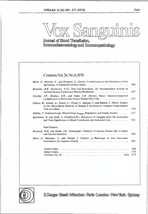 Subject Index | Vox Sanguinis | Karger Publishers