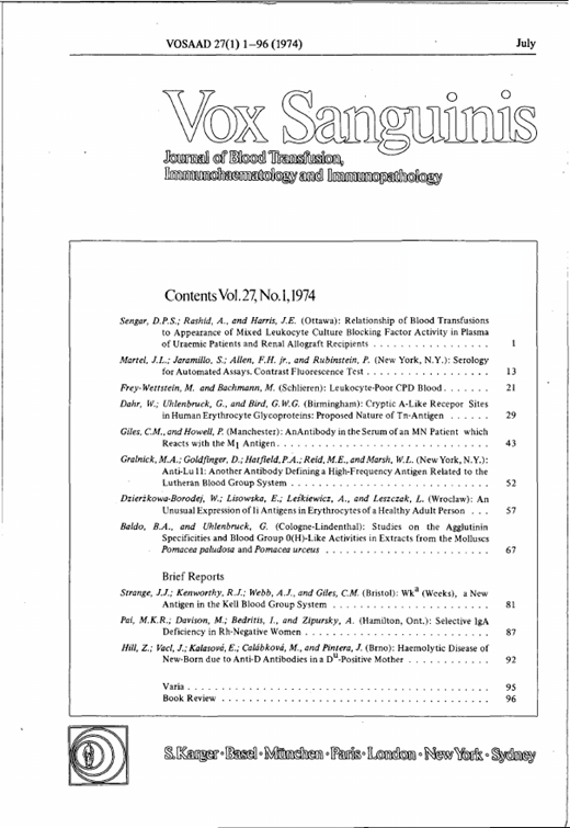 Anti-Lu 11: Another Antibody Defining a High-Frequency Antigen Related ...