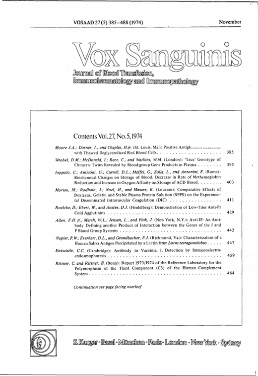 Volume 27 Issue 5 | Vox Sanguinis | Karger Publishers