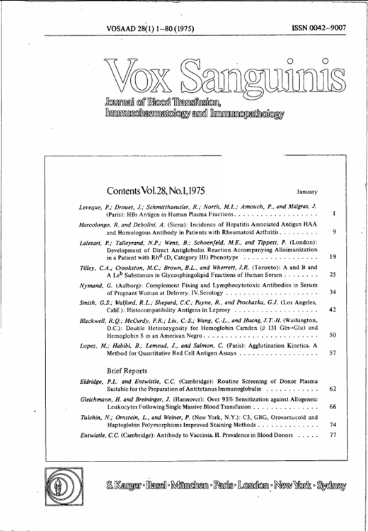 Incidence of Hepatitis Associated Antigen HAA and Homologous Antibody ...