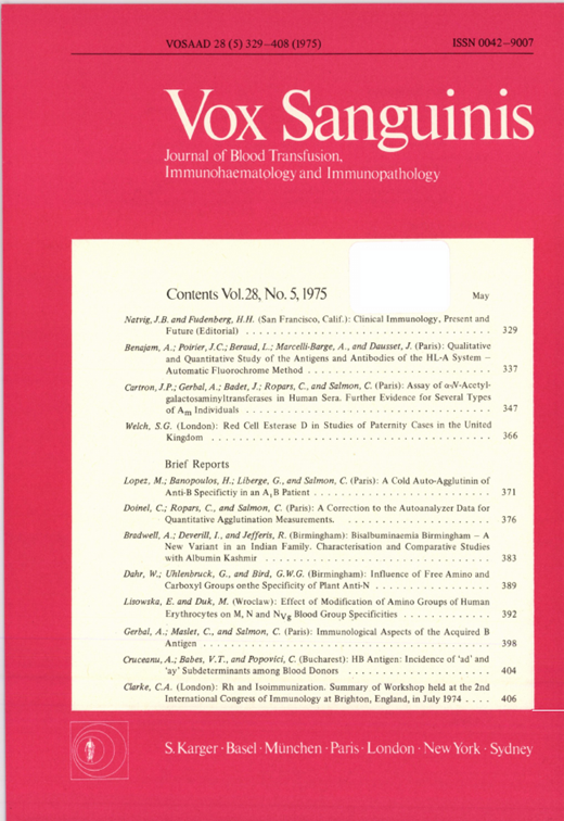 Clinical Immunology, Present and Future | Vox Sanguinis | Karger Publishers