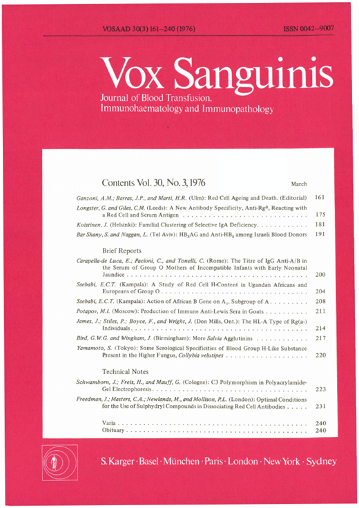 Production of Immune Anti-Lewis Sera in Goats | Vox Sanguinis | Karger ...
