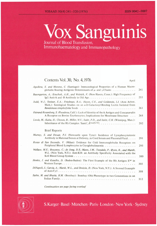 The First Example of the Rh Antigen E^w in Western Europe | Vox ...