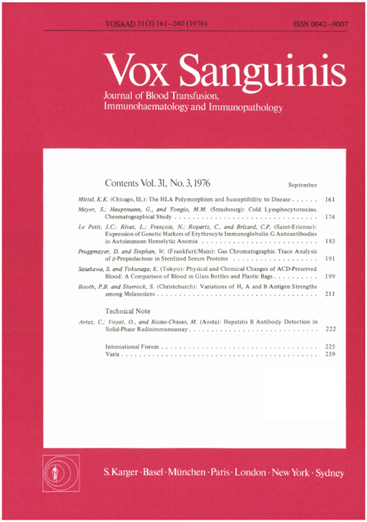 Volume 31 Issue 3 | Vox Sanguinis | Karger Publishers