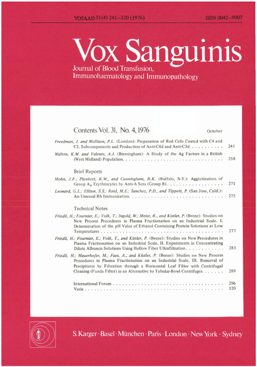 Studies on New Process Procedures in Plasma Fractionation on an ...