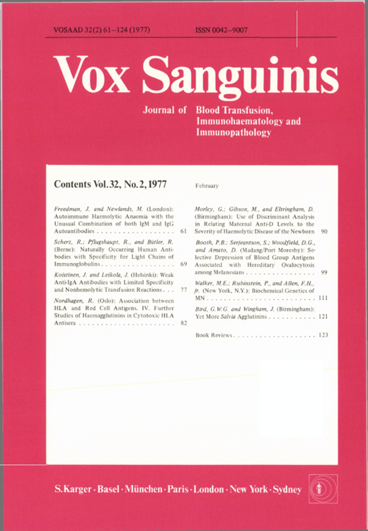 Volume 32 Issue 2 | Vox Sanguinis | Karger Publishers