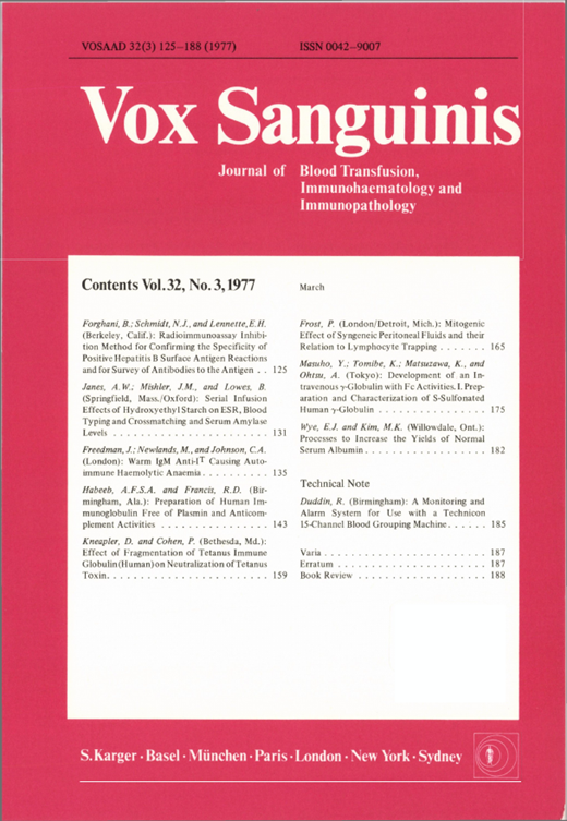 Book Review | Vox Sanguinis | Karger Publishers
