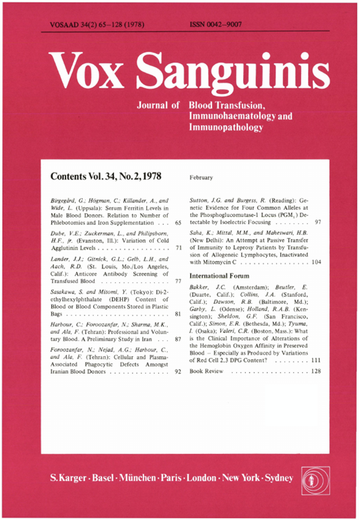 Professional and Voluntary Blood | Vox Sanguinis | Karger Publishers