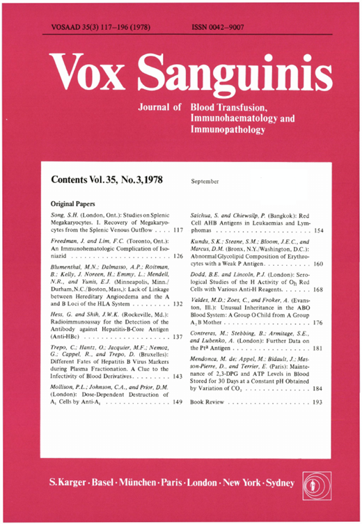 Volume 35 Issue 3 | Vox Sanguinis | Karger Publishers