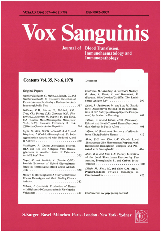 Volume 35 Issue 6 | Vox Sanguinis | Karger Publishers