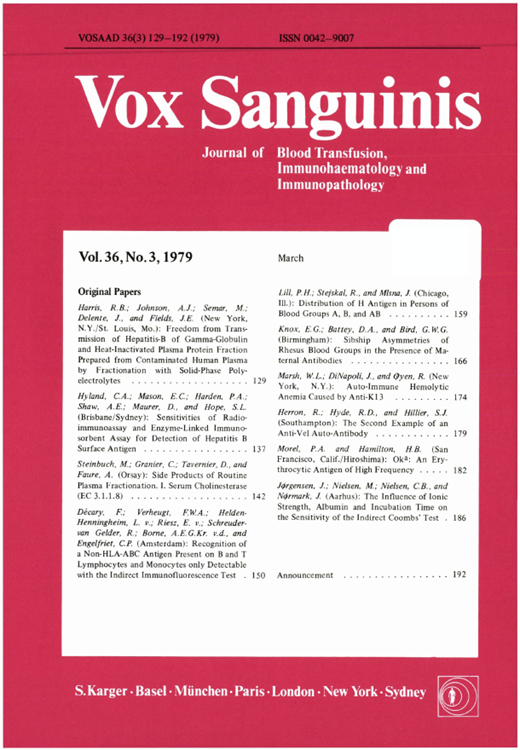Announcement | Vox Sanguinis | Karger Publishers