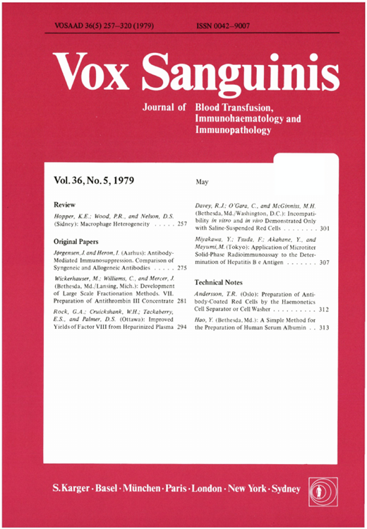 Improved Yields of Factor VIII from Heparinized Plasma | Vox Sanguinis ...