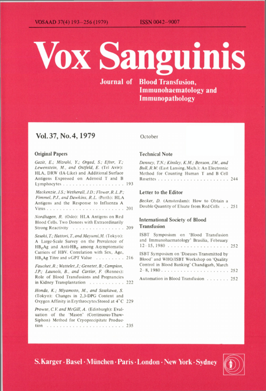 Volume 37 Issue 4 | Vox Sanguinis | Karger Publishers