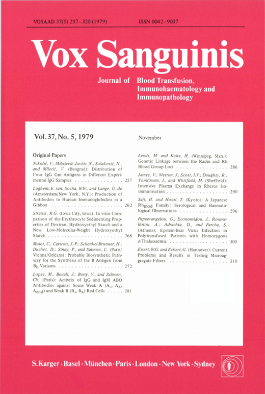 Volume 37 Issue 5 | Vox Sanguinis | Karger Publishers