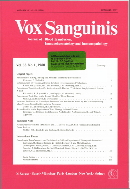 Volume 38 Issue 1 | Vox Sanguinis | Karger Publishers