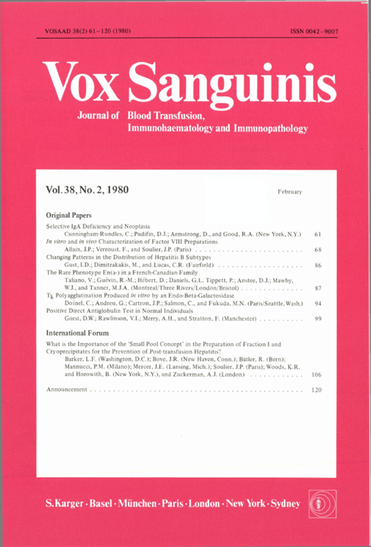 Announcement | Vox Sanguinis | Karger Publishers