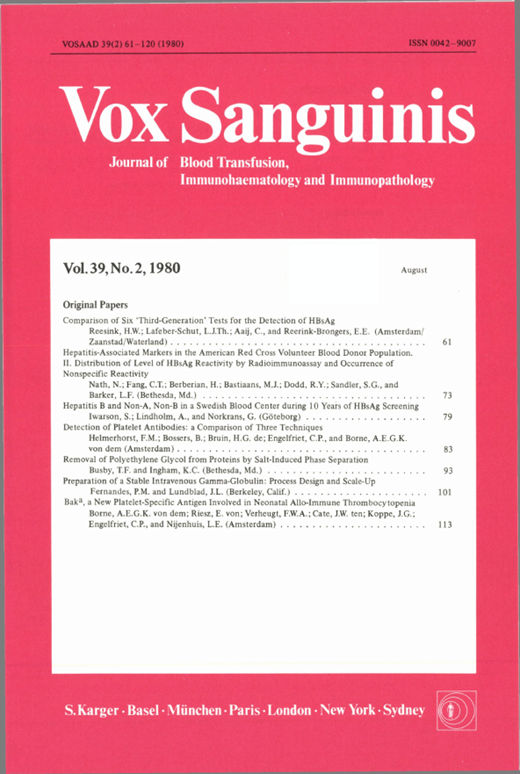 Volume 39 Issue 2 | Vox Sanguinis | Karger Publishers