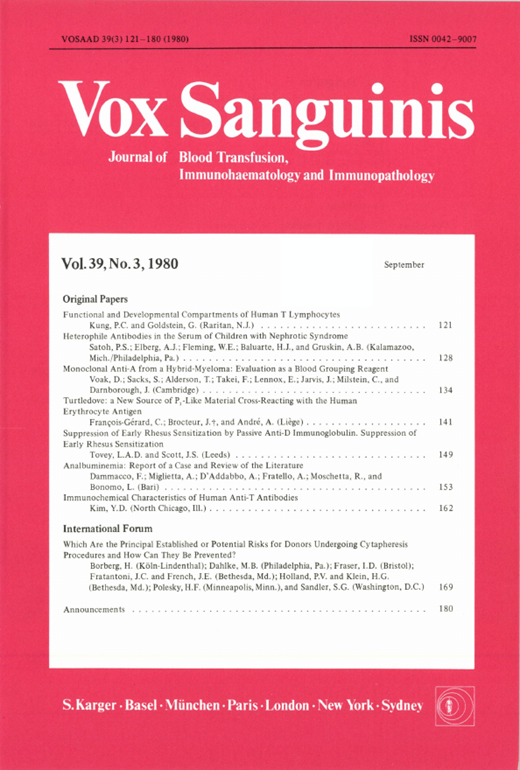 Volume 39 Issue 3 | Vox Sanguinis | Karger Publishers