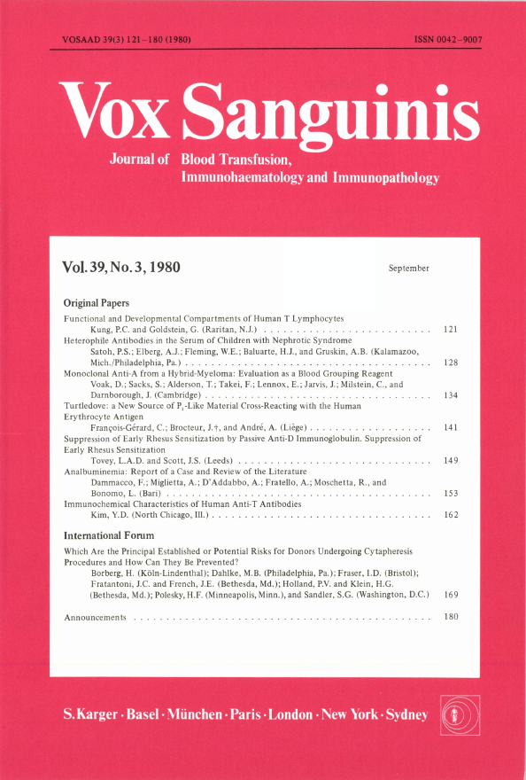 Volume 39 Issue 3 | Vox Sanguinis | Karger Publishers Volume 39 Issue 3 | Vox Sanguinis | Karger Publishers