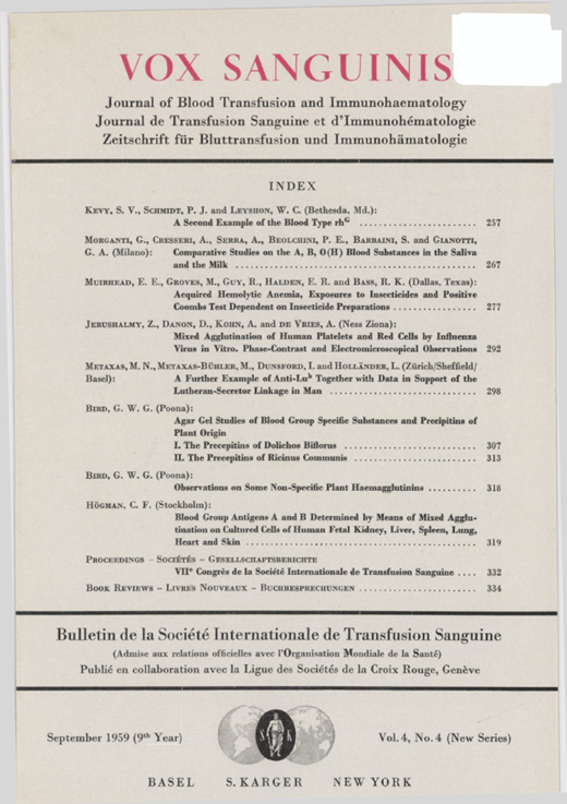 A Second Example of the Blood Type rh^G | Vox Sanguinis | Karger Publishers