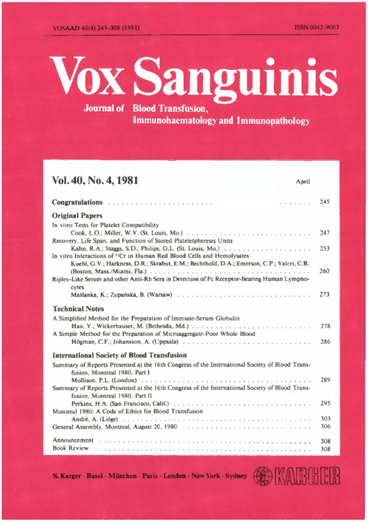 Volume 40 Issue 4 | Vox Sanguinis | Karger Publishers