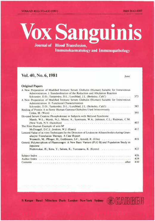 The First Human Example of anti-M | Vox Sanguinis | Karger Publishers