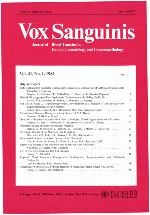 Vg^a: A New Low Incidence Red Cell Antigen | Vox Sanguinis | Karger ...