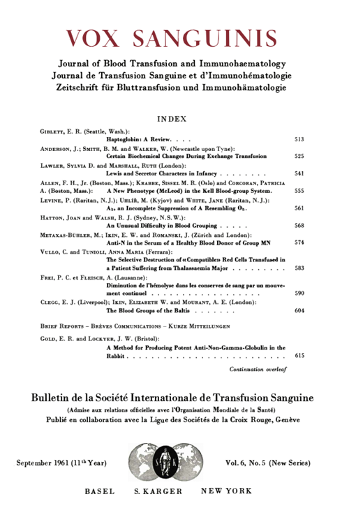 Lewis and Secretor Characters in lnfancy | Vox Sanguinis | Karger ...