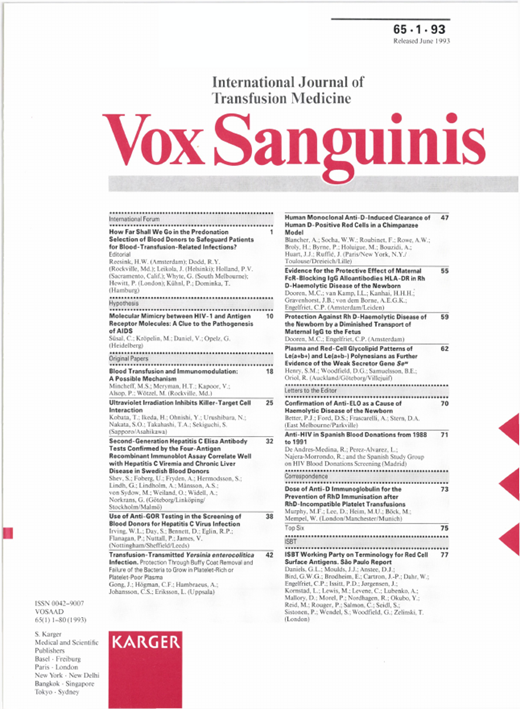 Volume 65 Issue 1 | Vox Sanguinis | Karger Publishers