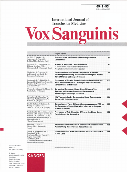Original Paper | Vox Sanguinis | Karger Publishers