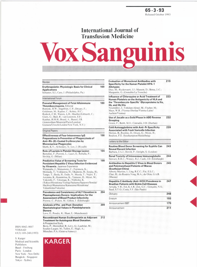 Volume 65 Issue 3 | Vox Sanguinis | Karger Publishers