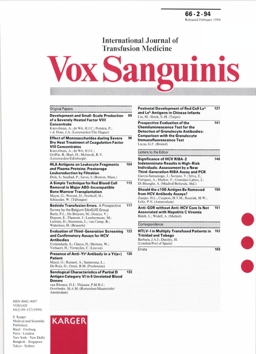 Original Paper | Vox Sanguinis | Karger Publishers