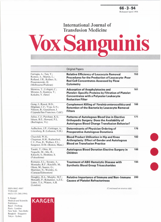 Volume 66 Issue 3 | Vox Sanguinis | Karger Publishers