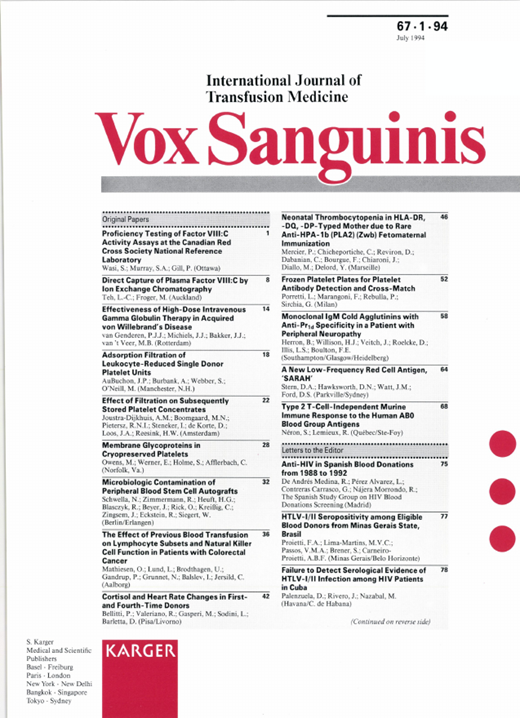 Volume 67 Issue 1 | Vox Sanguinis | Karger Publishers